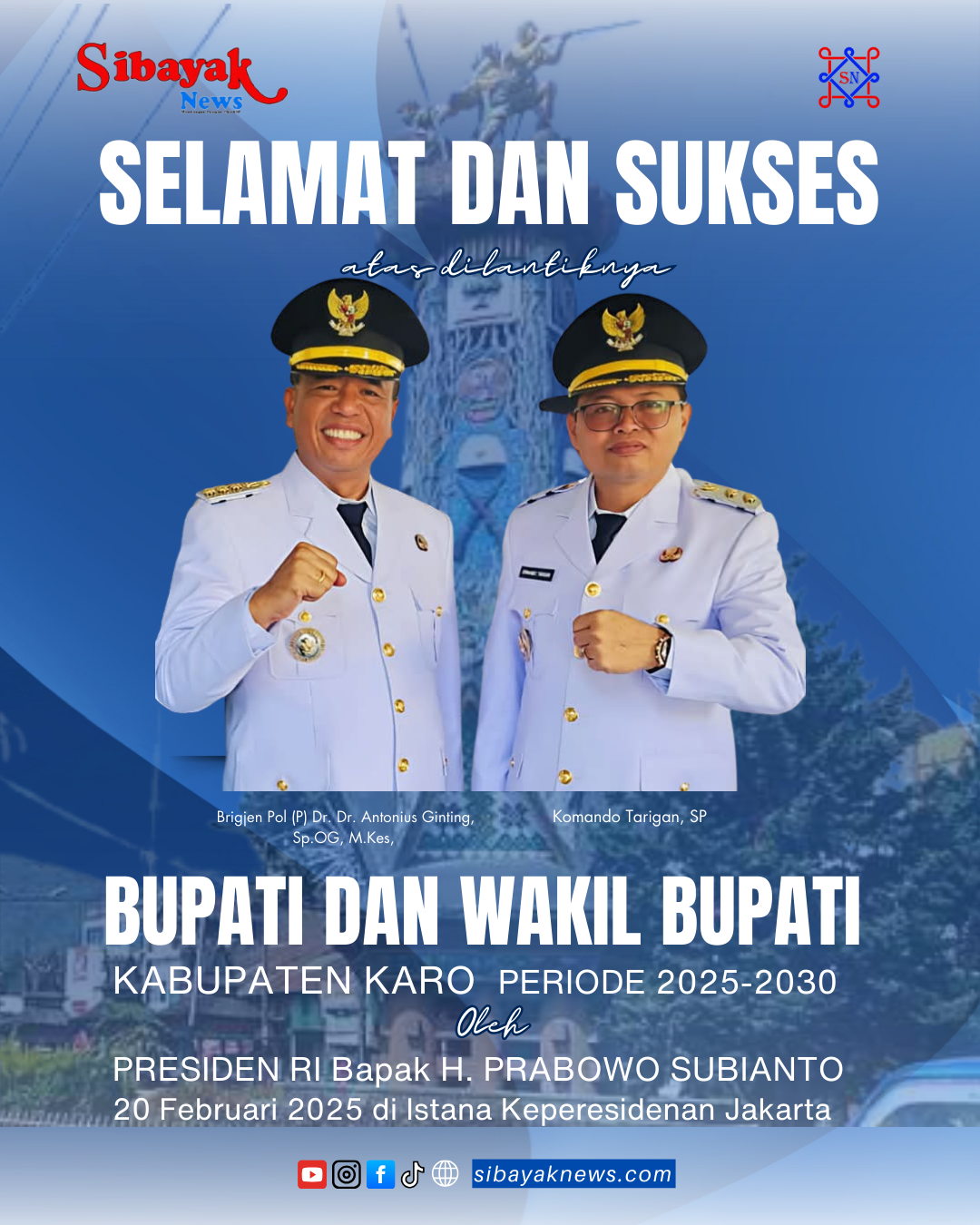 Resmi dilantik, Bupati dan wakil bupati Karo Antonius Ginting dan ...